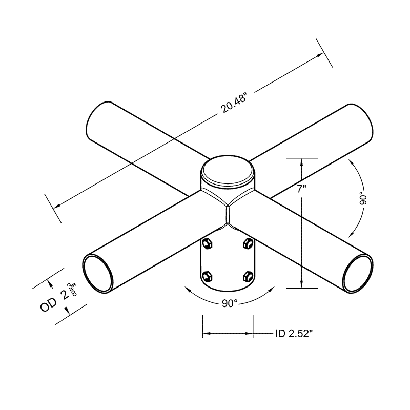 BL-SPK-4-90V - Spoke Bracket with 4 arms at 90 Degrees - Parking Lot Lighting, Maintenance